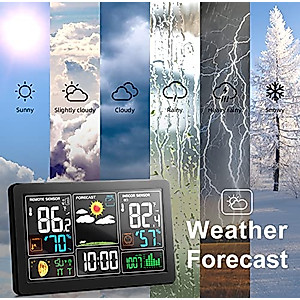 Weather Station Wireless Indoor Outdoor Thermometer, Humidity Temperature Monitor with Atomic Clock, Weather Forecast, Calendar and Alarm, Adjustable Backlight