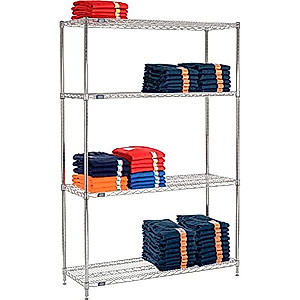 Nexel 14" x 60" x 86", 4 Tier Adjustable Wire Shelving Unit, NSF Listed Commercial Storage Rack, Chrome Finish, leveling feet