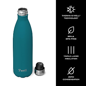 S'well Stainless Steel Water Bottle, 25oz, Peacock Blue, Triple Layered Vacuum Insulated Containers Keeps Drinks Cold for 48 Hours and Hot for 24, BPA Free, Perfect for On the Go