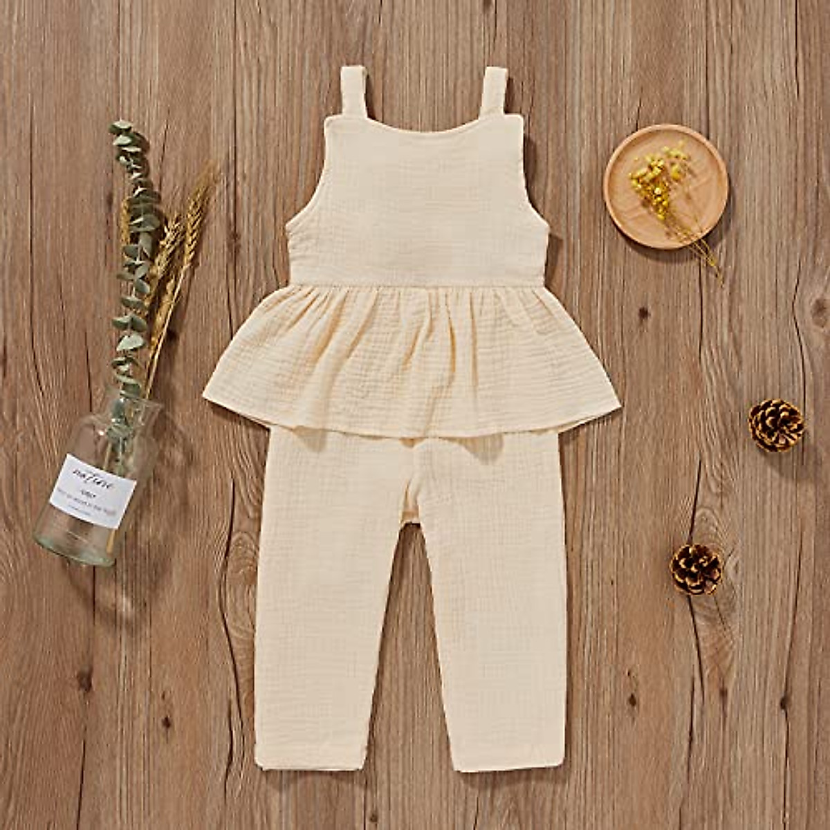 Toddler Kids Baby Girl Sleeveless Ruffle Romper Jumpsuit Backless Playsuit Outfit Overalls (Beige, 2-3 Years)