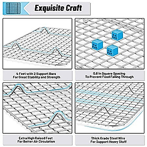 TeamFar Mini Cooling Rack Set of 2, Stainless Steel 8.75’’ x 6.25’’ Toaster Oven Grid Rack for Baking Roasting Broiling Grilling, Bakeable Rack for Cookies, Non-Toxic & Durable, Dishwasher Safe