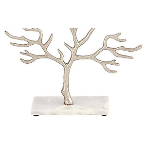 CosmoLiving by Cosmopolitan Marble Tree Jewelry Stand with Marble Base, 12" x 3" x 10", Silver