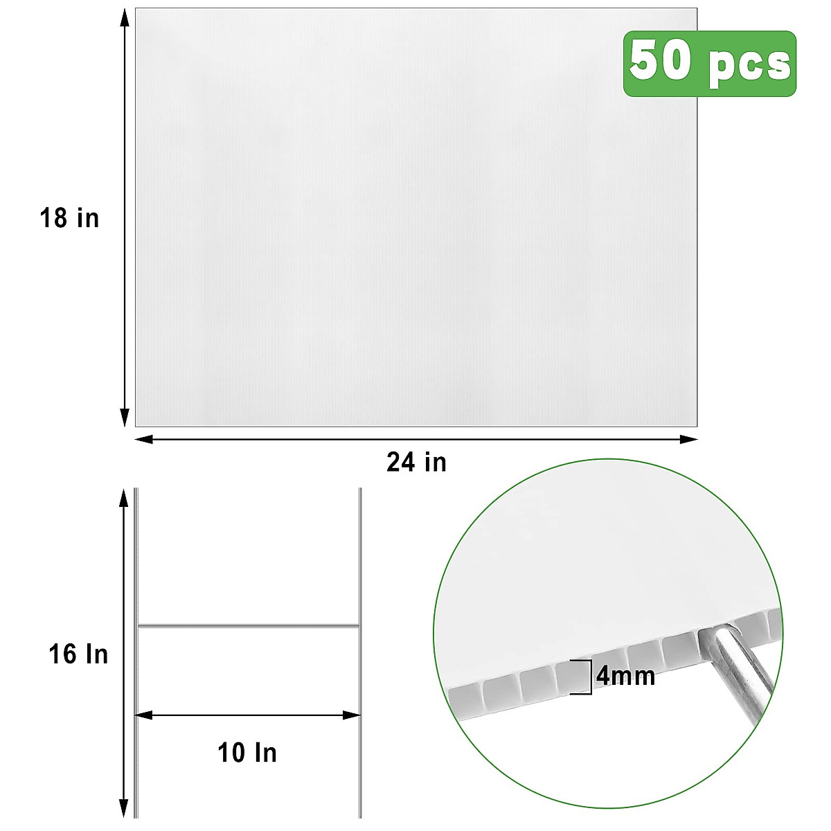 Tatuo 50 Pcs 18x24 Inches Large Blank Yard Signs with H Stakes Corrugated White Plastic Kit Includes 50 Lawn Signs 50 Metal H Stakes 10x16 Inches for Campaign Business Garage Rent