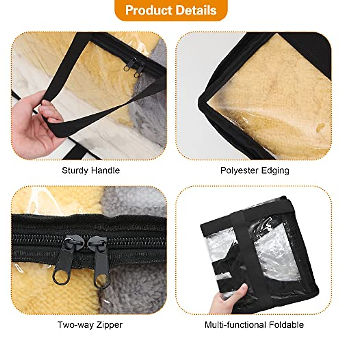 Fixwal 4pcs Clear Blanket Storage Bags, Pillow Storage, 110l Extra Large Totes for Storage with Zipper&Handles, Oversized Moving Bags, Clothes, Comforters and Pillows, Moving Supplies