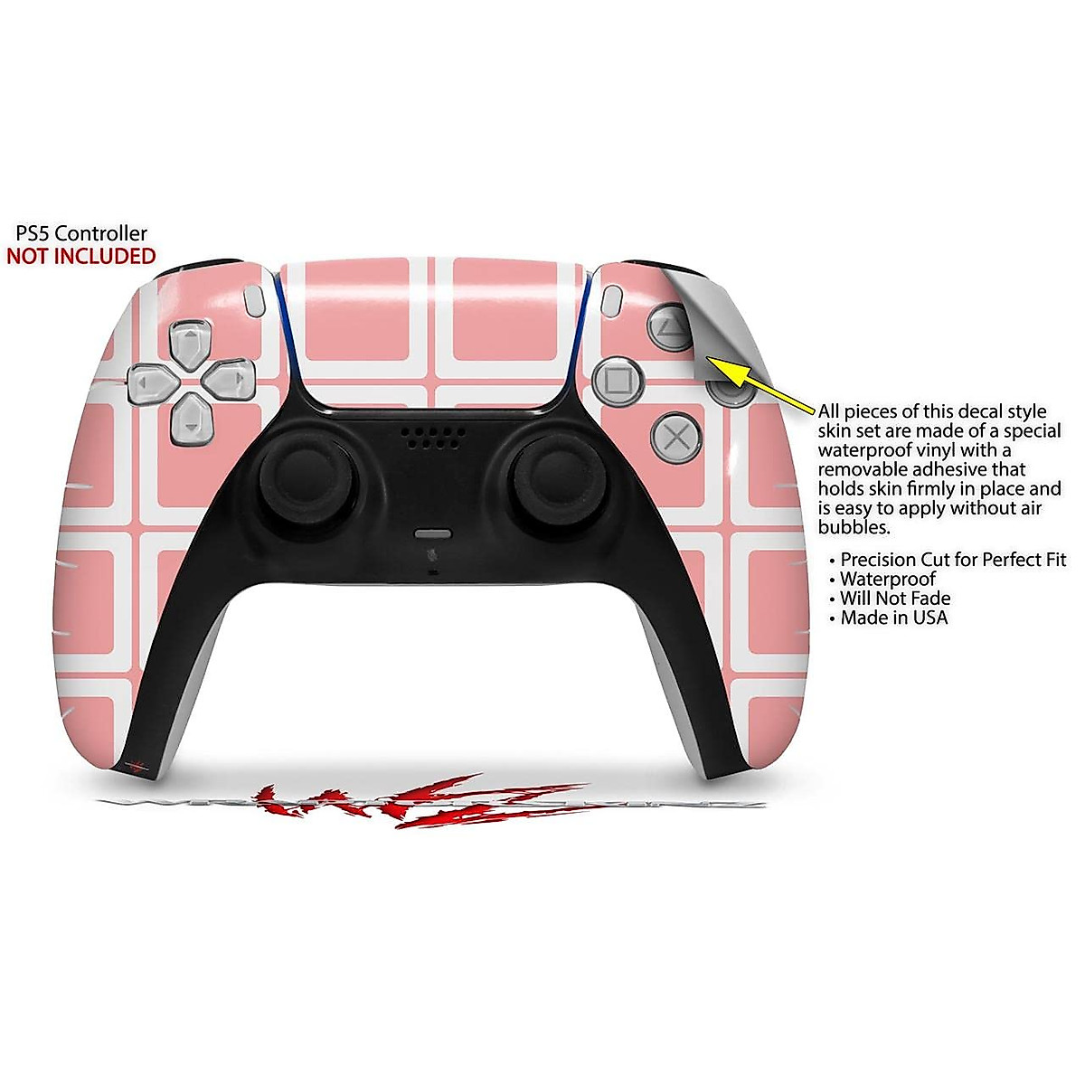 WraptorSkinz Skin Wrap compatible with Sony PS5 DualSense Controller Squared Pink (CONTROLLER NOT INCLUDED)