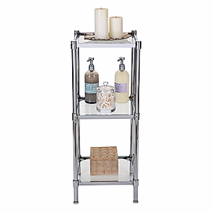 Organize It All 3 Tier Tempered Glass Freestanding Bathroom Storage Tower 13.25 x 13.25 x 31 inches