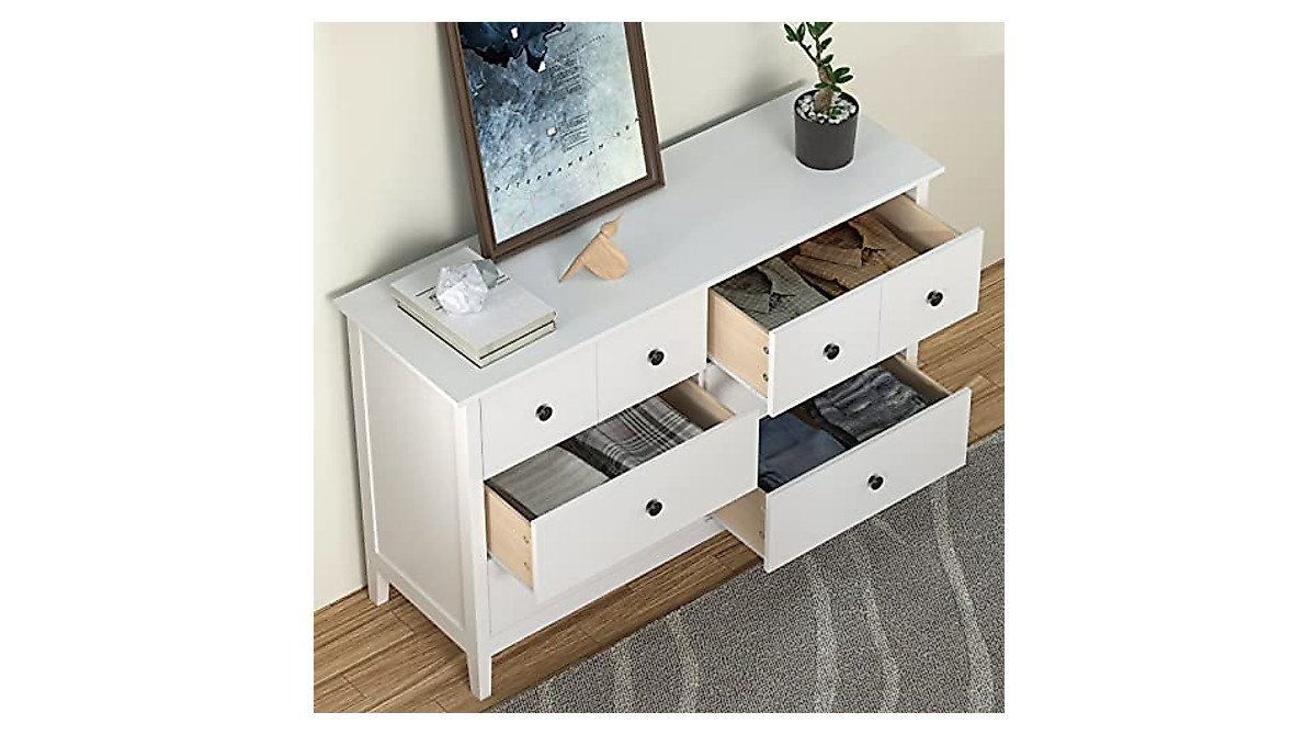 LYNSOM Modern White 6-Drawer Dresser for Any Room