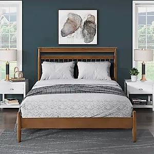 Lexicon Bed Frame with Headboard, Mid Century Modern Bed Frame with Spindle Headboard, Wood Platform Bed Frame Mattress Foundation No Box Spring Needed, Queen Bed, Caramel