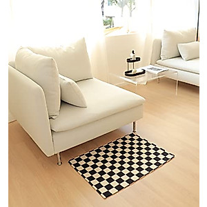 Black Check Pattern Mini Rug, Indoor Rug, Mini Rug(1.6 ft * 2.3 ft), Modern Designed Rug, Pet Rug