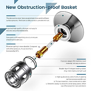 Bathroom Sink Drain, Vessel Sink Pop Up Drain with Detachable Basket Stopper,Anti-Explosion and Anti-Clogging Drain Strainer, Sink Drain Assembly Without Overflow Polished Chrome, REGALMIX RWF082A