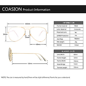 COASION Classic Non prescription Aviator Glasses Clear Lens Metal Frame Eyewear for Men Women (58mm, Gold)