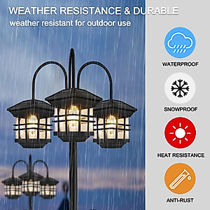 Aluminum Classic Black Solar Lamp Post Lights - 3-Head Waterproof Outdoor Street Lights for Backyard, Garden, Driveway, Lawn (LED Bulbs Included)