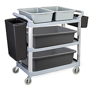 Yesdate 4 Packs 24 L Plastic Commercial Bus Box, Large Bus Tub, Utility Bus Tote, Grey