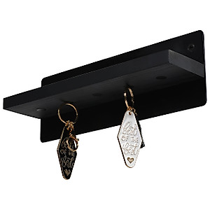 Essentra Home Modern Entryway Key Holder Made of Solid Wood and 14-Gauge Steel, Minimalist Wall Mounted Key Hanger. (Black & Expresso Finish)