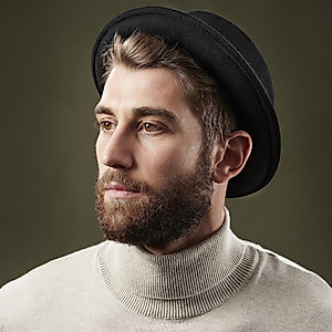 Mens-Pork-Pie-Hat Flat-Top-Bowler-Hat Wool-Fedora-Hat for Women