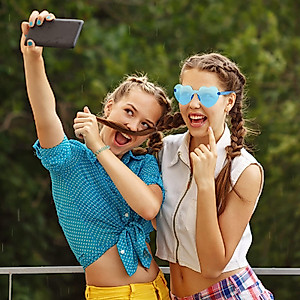 Maxdot 5 Pieces Heart Shaped Rimless Sunglasses Tinted Heart Glasses Eyewear for Wedding Party Women(Blue)