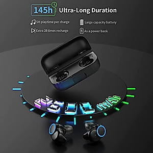 Wireless Earbuds Bluetooth, Bluetooth Earbuds 145H Playtime True Wireless Noise Cancelling Earbuds, Bluetooth Earphones Earbud & in-Ear Headphones for Android & iOS Waterproof w 2600mAh Power Bank