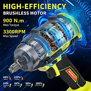 COPDUZI 1/2 inch Cordless Impact Wrench, Max Torque 900N.m (640Ft-lbs) Brushless Power Impact Gun,21V 2 x 4.0Ah Battery,5 Sockets,8 Drill,6 Screws,Electric Impact Driver for Home Car Tires Truck Mowe