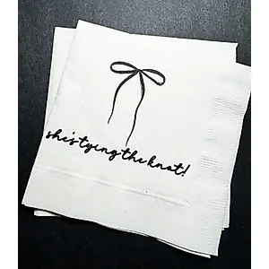 Generic She's Tying the Knot Bridal Shower Black Bow Bridal Shower Black Bachelorette - Cocktail, Napkins Set of 25, White