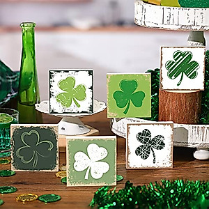 6 Pcs St. Patrick's Day Wood Signs Rustic Shamrock Standing Blocks Decor for Home St. Patrick's Day Table Centerpiece Shamrock Tiered Tray Decorations for Shelf Party Decor