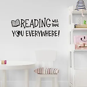 Reading Will Take You Everywhere Vinyl Wall Decal Inspirational Wall Sayings Positive Quotes Art Letters Kids Room Classroom Decor