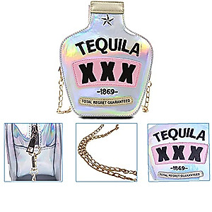 Fozehlad Women Cute Sequins Crossbody Bags Tequila Bottle Shaped Shoulder Handbags Elegant Evening Purse for Girls