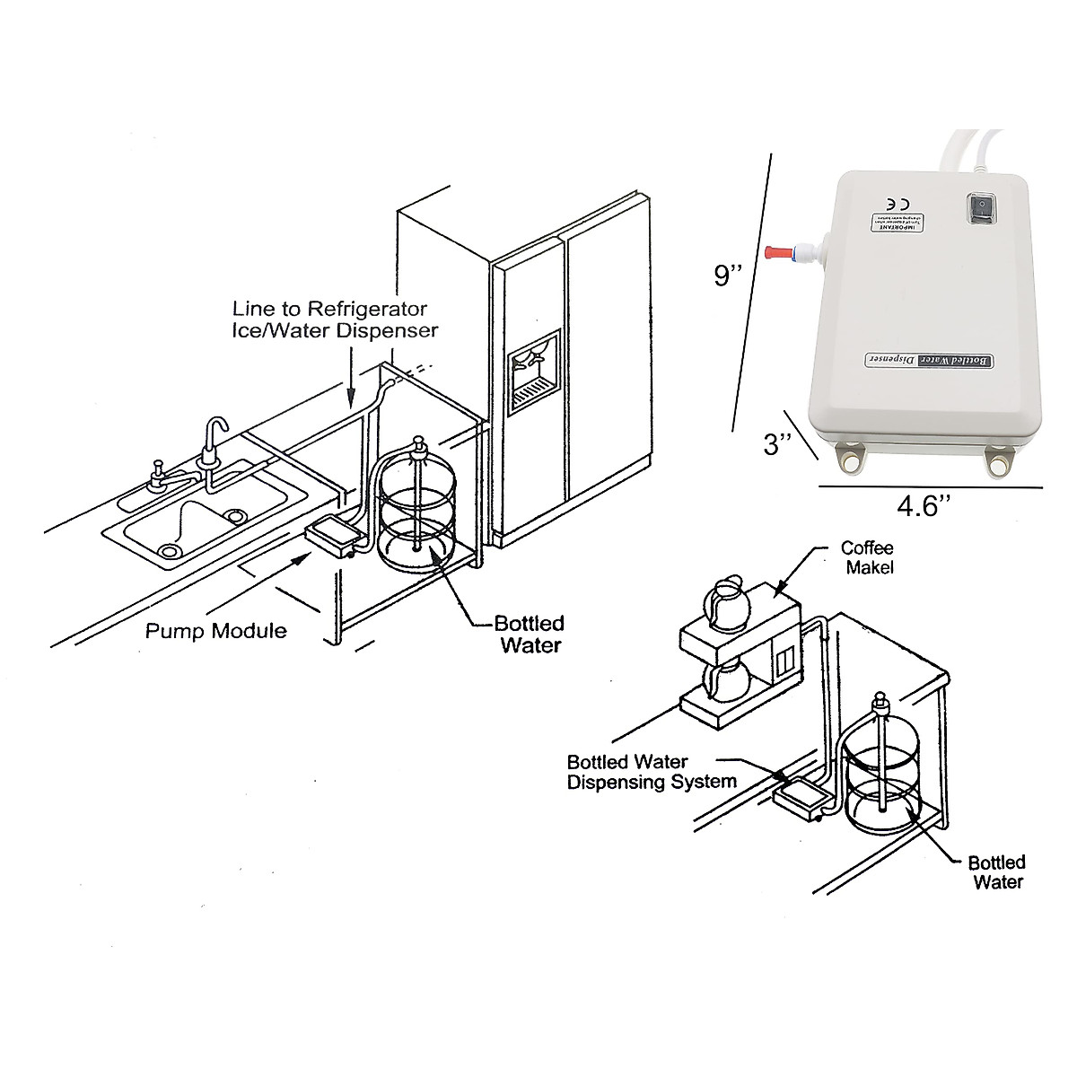 TDRENERGY Bottle Water Dispenser Pump System Automatic 110V 40psi 1 GPM for Home/Office Kitchen Refrigerator Coffee Maker Ice Maker for 3 or 5 Gal Water Bottle Single Inlet (Bottle Not Included)