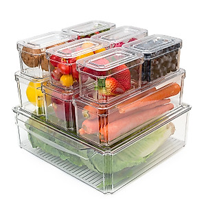 10 Pack Clear Refrigerator Organizer, Fruit and Veggie Clear System Organizer Plastic holder Containers for Food arrangement, Simplify organization for Refrigerator and Pantry