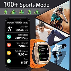 Smart Watch (Dial/Call) Outdoor Sports Watch for Men Waterproof Smartwatches 1.91 Super Large HD Touch Screen Heart Rate and Sleep Monitor Bluetooth Call for iOS Android Phone，55 Orange