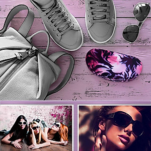 Large Hard Sunglasses Case | Glasses case holder with Drawstring pouch and cleaning Cloth | Eyeglass Case Hard Shell for Large Sunglasses Frames (AS413 Purple Damask)