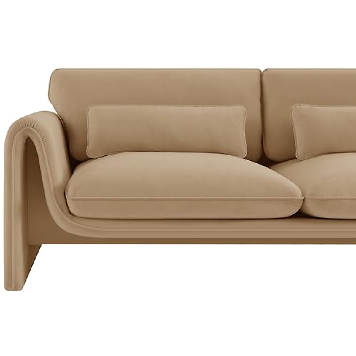 Meridian Furniture 199Camel-L Sloan Collection Modern | Contemporary Velvet Upholstered Loveseat with Soft Camel Velvet Fabric, Curved Arms, 64" W x 38" D x 31" H, Camel