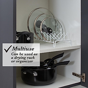 Kitchen Details 8 Section Lid and Plate Organizer | Free Standing | Pot, Pan & Cutting Board Holder | Cabinet Pantry and Countertop Organization | White