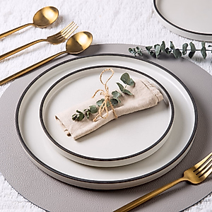 LERATIO Dinner Plates,10.75 Inch Ceramic Flat Plates Set of 6,High Edge Modern plates for Kitchen,Microwave & Dishwasher & Oven Safe, Scratch Resistant Dishes Set-Matte Off White