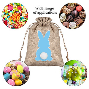 Whaline 24Pcs Easter Burlap Bag Drawstring Gift Bag Easter Bunny Rabbit Linen Jute Bag with Fluffy Tail Gift Pouch Bag Hunt Bag Party Favor Bag Chocolate Sweet Bags for Easter Birthday Treats Goodie