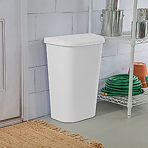 Sterilite 11.3 Gallon D Shape Flat Side Lift Top Lid Wastebasket Trash Can for Kitchen, Home Office, and Garage, or Workspace, White