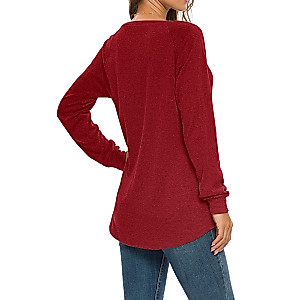 AUSELILY Womens Long Sleeve Tunic Tops Casual Loose Fit Sweatshirts Round Neck Pullover Blouse Sweatshirts with Pocket Ruby XL