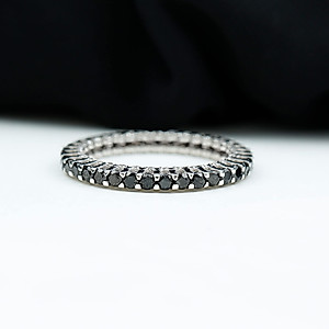 Real Black Spinel Stackable Eternity Ring, Aaa Quality, Anniversary/Wedding Band for Women, 14K White Gold, Size:US 8.00