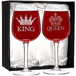ImpiriLux King and Queen Wine Glass Set | Beautiful Gift for Newlyweds, Engagements, Anniversaries, Weddings, Parents, Couples, Christmas - Novelty Drinking Glassware
