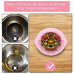 2 Pack Foldable Silicone Slow Cooker Liners, Reusable Crock Pots Silicone Liner Fit 6-8 Quarts Crockpot Leakproof Easy Clean Bags Divider for Oval or Round Pot (Pink+Yellow)