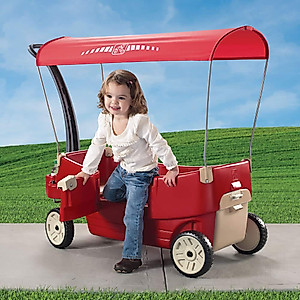 Step2 All Around Canopy Wagon for Kids, Spacious Outdoor Wagon with Seats, Safety Belts, and Adjustable Canopy, Ages 1.5-5 Years Old, Red