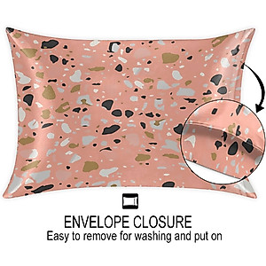 Pink Marble Texture Satin Pillow Cases Silk Satin Pillowcase for Hair and Skin Standard Set of 2 Super Soft Silk Pillowcase with Envelope Closure (20x26 in)