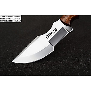 Ottoza Tracker Knife, D2 Steel Fixed Blade Hunting Knife with Wood Handle & Sheath, Full Tang Survival Knife for Men - No:116