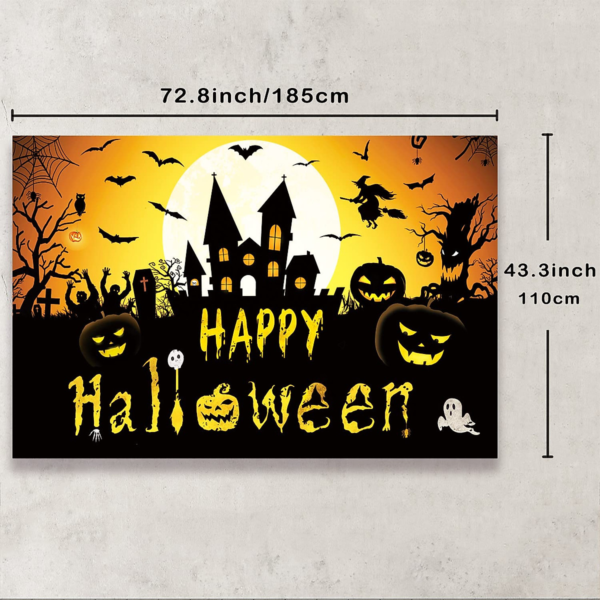 Halloween Decorations - Halloween Backdrop, Happy Halloween Banner with Witch, Pumpkin, Halloween Bats for Halloween Party Decorations, Halloween Decorations Indoor