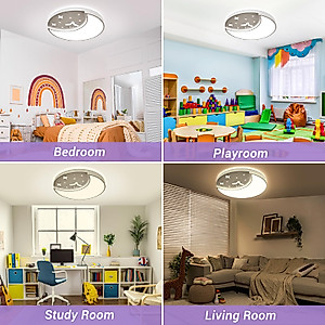 15.75 Inch Flush Mount Ceiling Light for Kids, 30W Large Modern LED Ceiling Lights, 3000K/4500K/6500K Selectable, Moon and Star Ceiling Light Fixture for Bedroom Children's Room Nursery Playroom