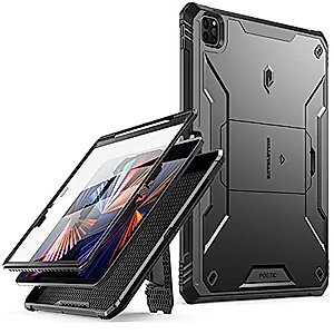 Poetic Revolution Case Designed for iPad Pro 12.9 6th Gen 2022 / 5th Gen 2021/4th Gen 2020/3rd Gen 2018, Full Body Rugged Shockproof Protective Case with Kickstand and Built-in-Screen Protector, Black