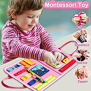 ZMLM Montessori Busy Board Toy: Toddler Sensory Toy Christmas Birthday Gifts for 1 2 3 4 Years Old Girl Boy Preschool Buckle Zipper Activity Board Kids Educational Travel Toy Learning Fine Motor Skill