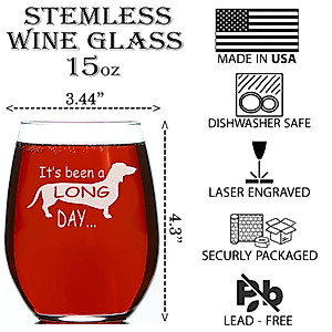 CARVELITA It's Been A Long Day 15oz Engraved, Sarcastic Gifts For Best Friends, Cute Funny Stemless Dachshund Wine Glass, For Her, Mom, Wife, Girlfriend, Sister, Grandmother, Aunt, Friends
