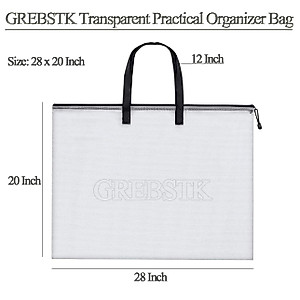 GREBSTK 2 Piece Large Posters Art Portfolio Bag 28 x 20 Inch Poster Storage Bag Board Holder with Handle and Zipper Organizer Transparent Bag for Posters, Poster Board, Painting, Bulletin Boards
