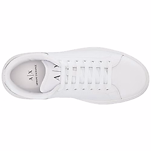 A|X Armani Exchange Men's Thick Sole Leather Sneakers, Optical White, 8