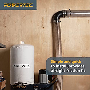 POWERTEC 70105 4" Elbow Dust Hose Connector, Black, 4", 90 Degree Elbow